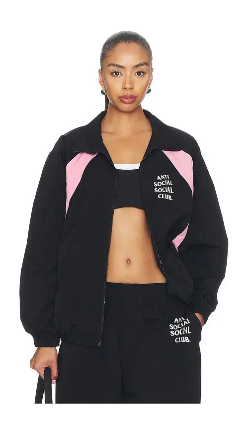 Anti Social Social Club Track Jacket In Black & Pink - 25% Off